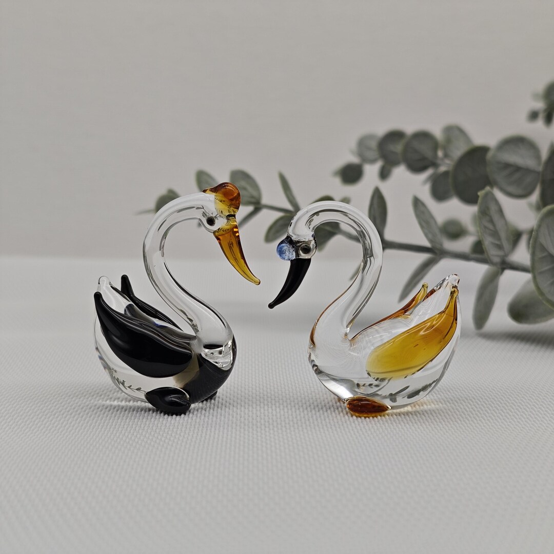 Small Glass Swan Figurine-hand Blown Sculpture-blown Glass Swan Glass ...