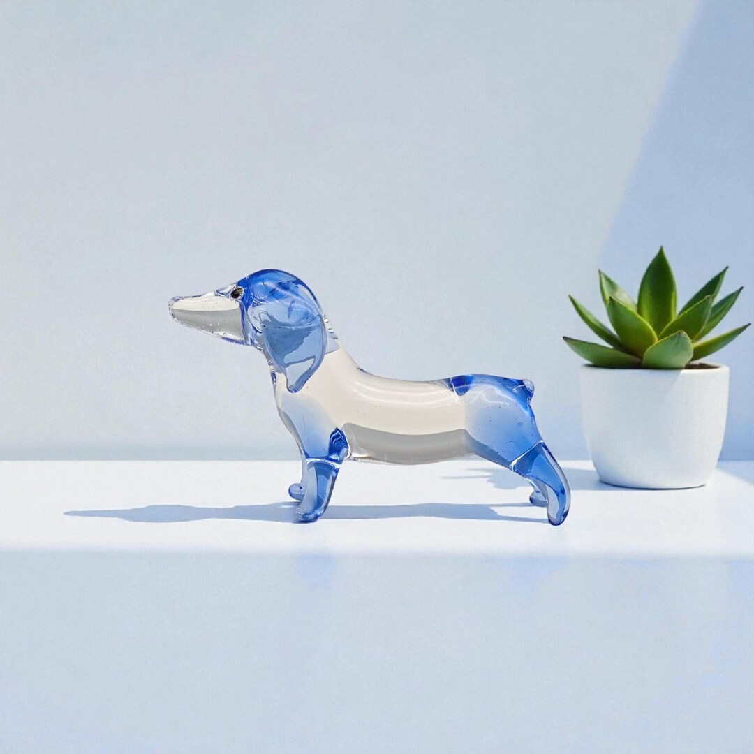 Blue Glass Dachshund Figurine: Miniature Art Glass Dog Sculpture - Etsy
