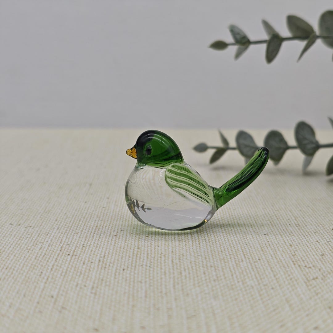 Hand-blown Glass Bird, Green Glass Bird, Stained Glass Bird Sculpture ...