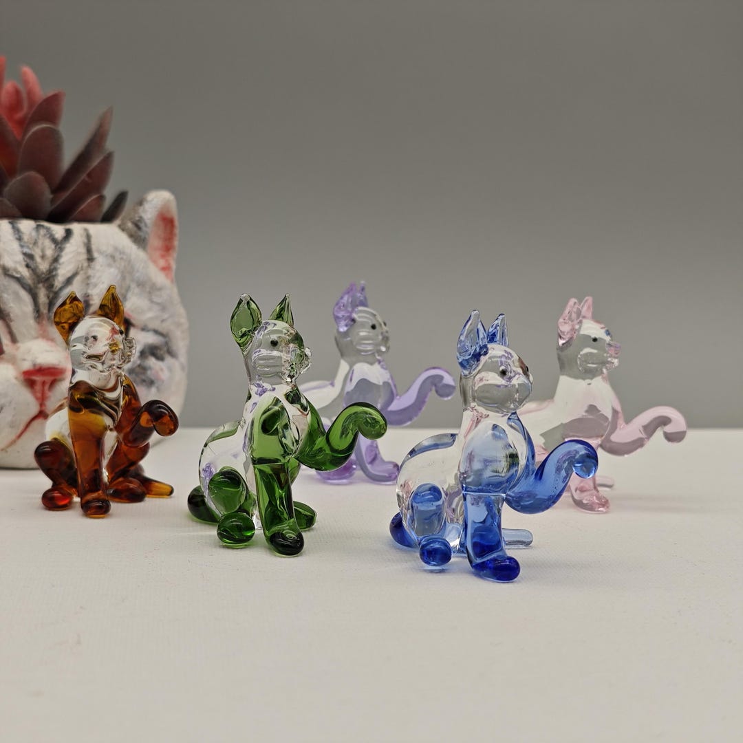 Handcrafted Blowing Glass Cat Figurines-glass Cat Ornament-unique Glass ...