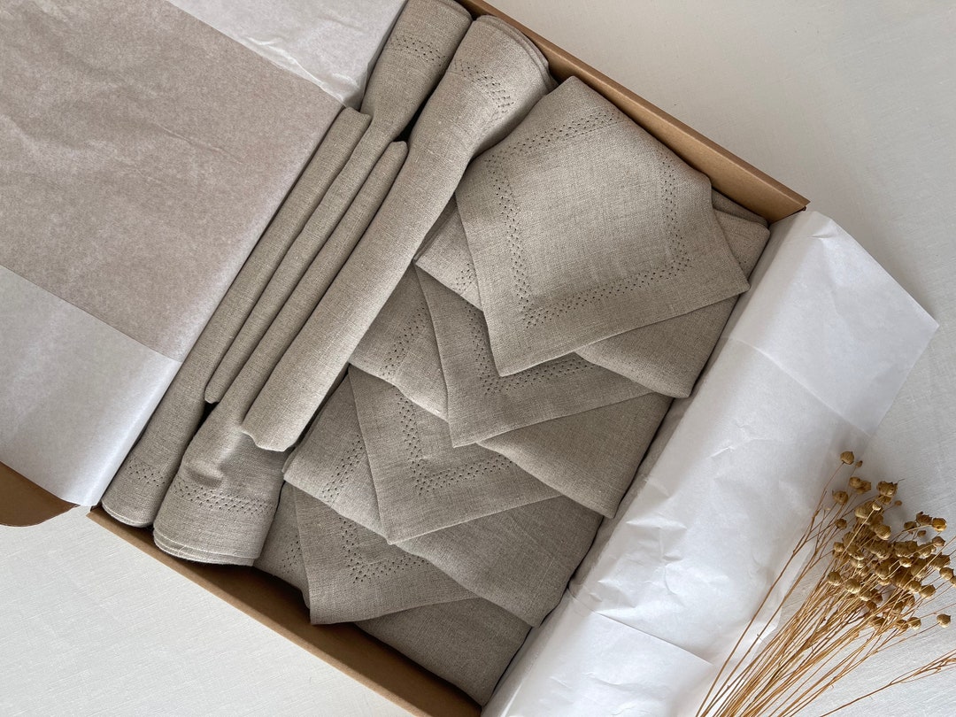 Washed Linen Table Set, Housewarming Gift for Linen Lovers, Sustainable ...