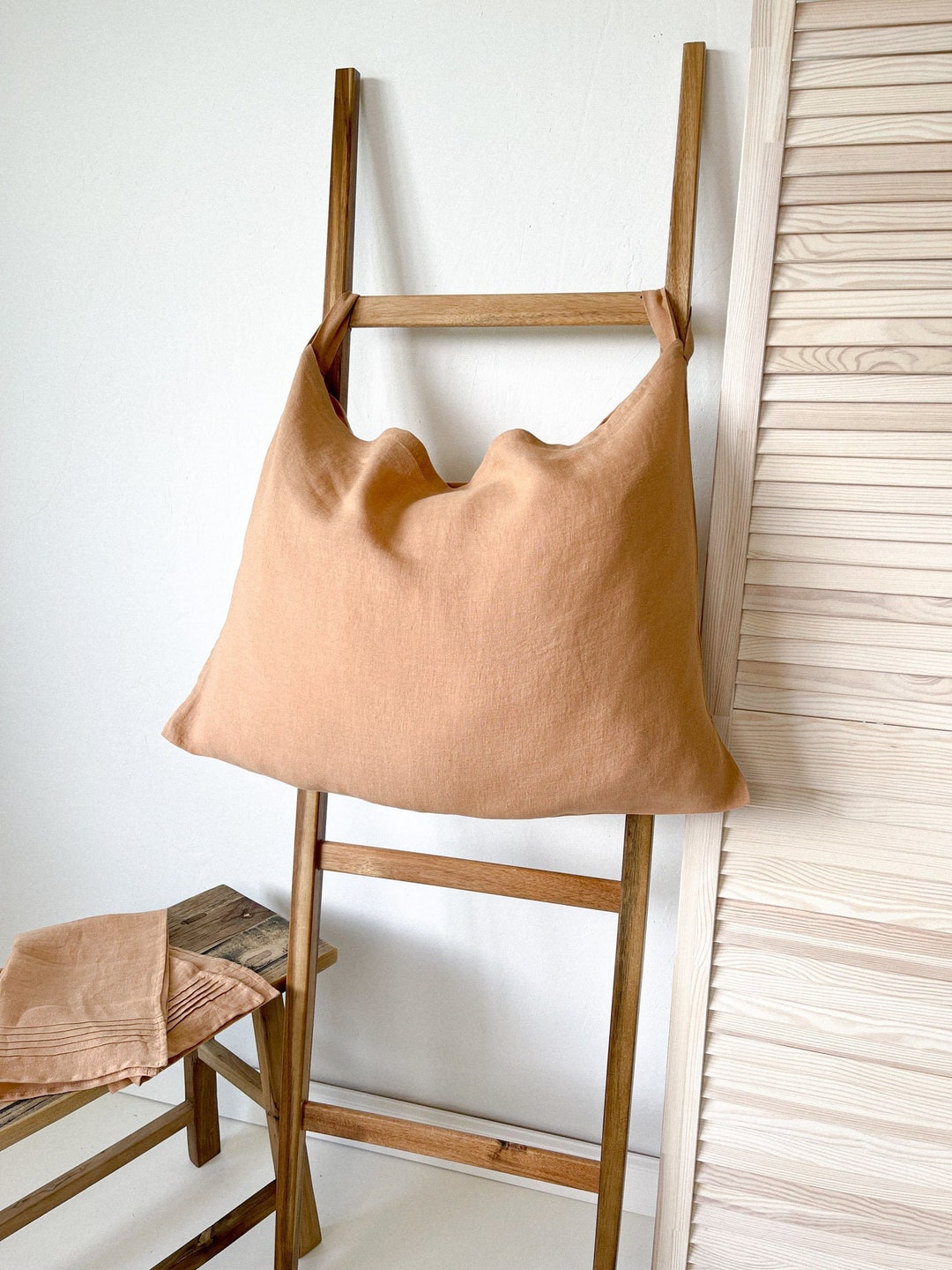 Laundry Flax Bag in Tan, Boho Linen Laundry Bag, Hanging Laundry ...