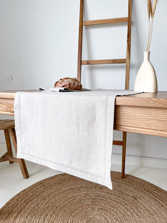 Natural Table Runner in Beige Hemstitch Linen Table Runner - Etsy