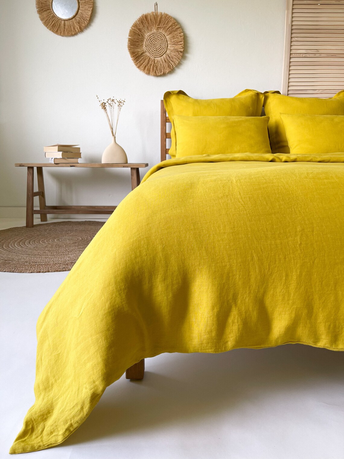 Chartreuse Linen Duvet Cover, Washed Linen Bedding, Linen Comforter ...