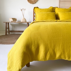 Chartreuse Linen Duvet Cover, Washed Linen Bedding, Linen Comforter ...