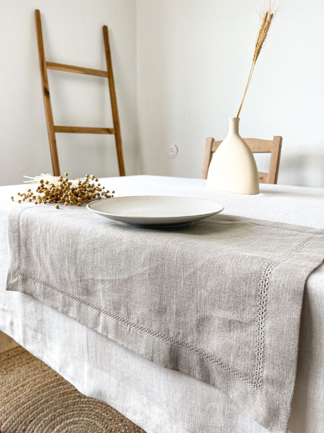 Natural Flax Placemats With Hemstitch, Linen Table Place Mats Set ...
