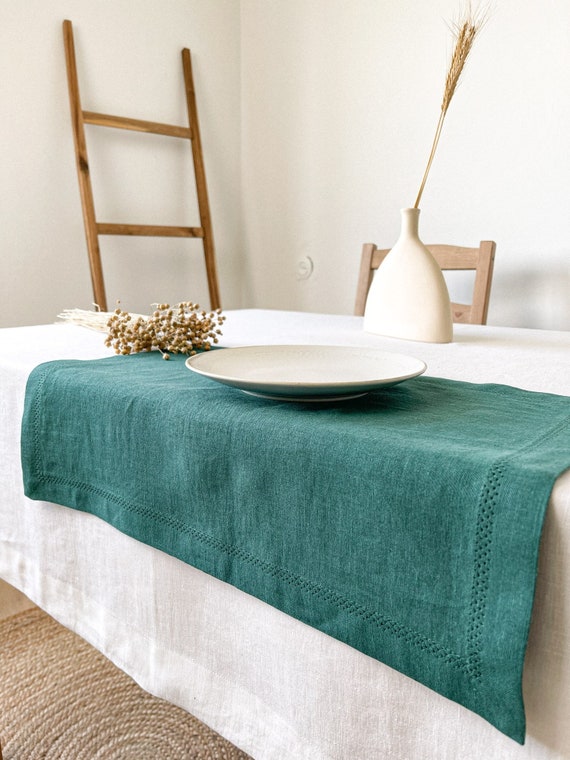 Hemstitch Dark Green Linen Table Placemats Forest Placemats - Etsy