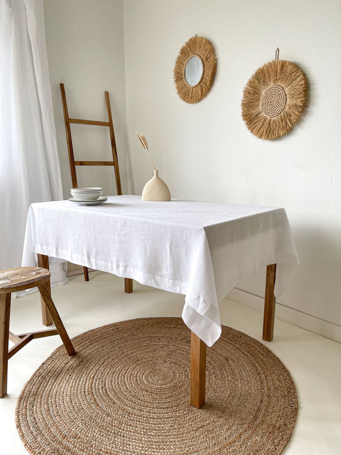 Soft Linen Tablecloth in White, Table Cloth With Mitered Corner and ...