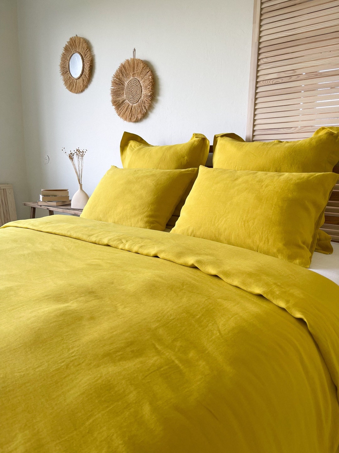 Chartreuse Linen Duvet Cover, Washed Linen Bedding, Linen Comforter ...