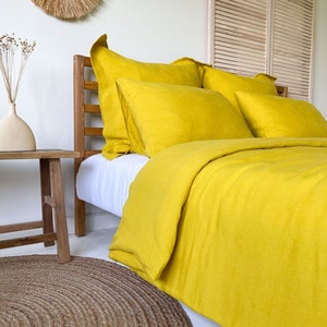 Chartreuse Linen Duvet Cover, Washed Linen Bedding, Linen Comforter ...