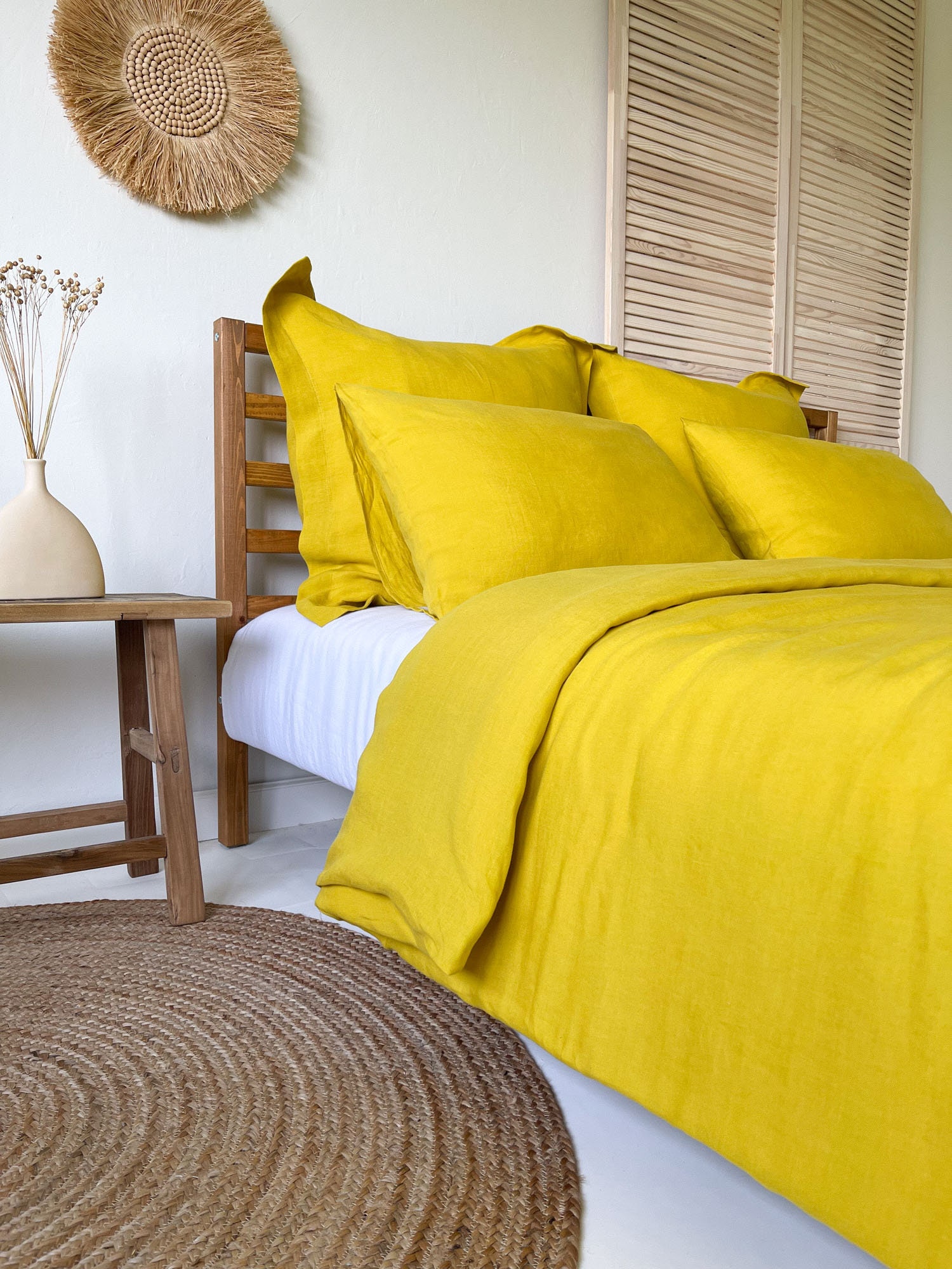 Chartreuse Linen Duvet Cover, Washed Linen Bedding, Linen Comforter ...