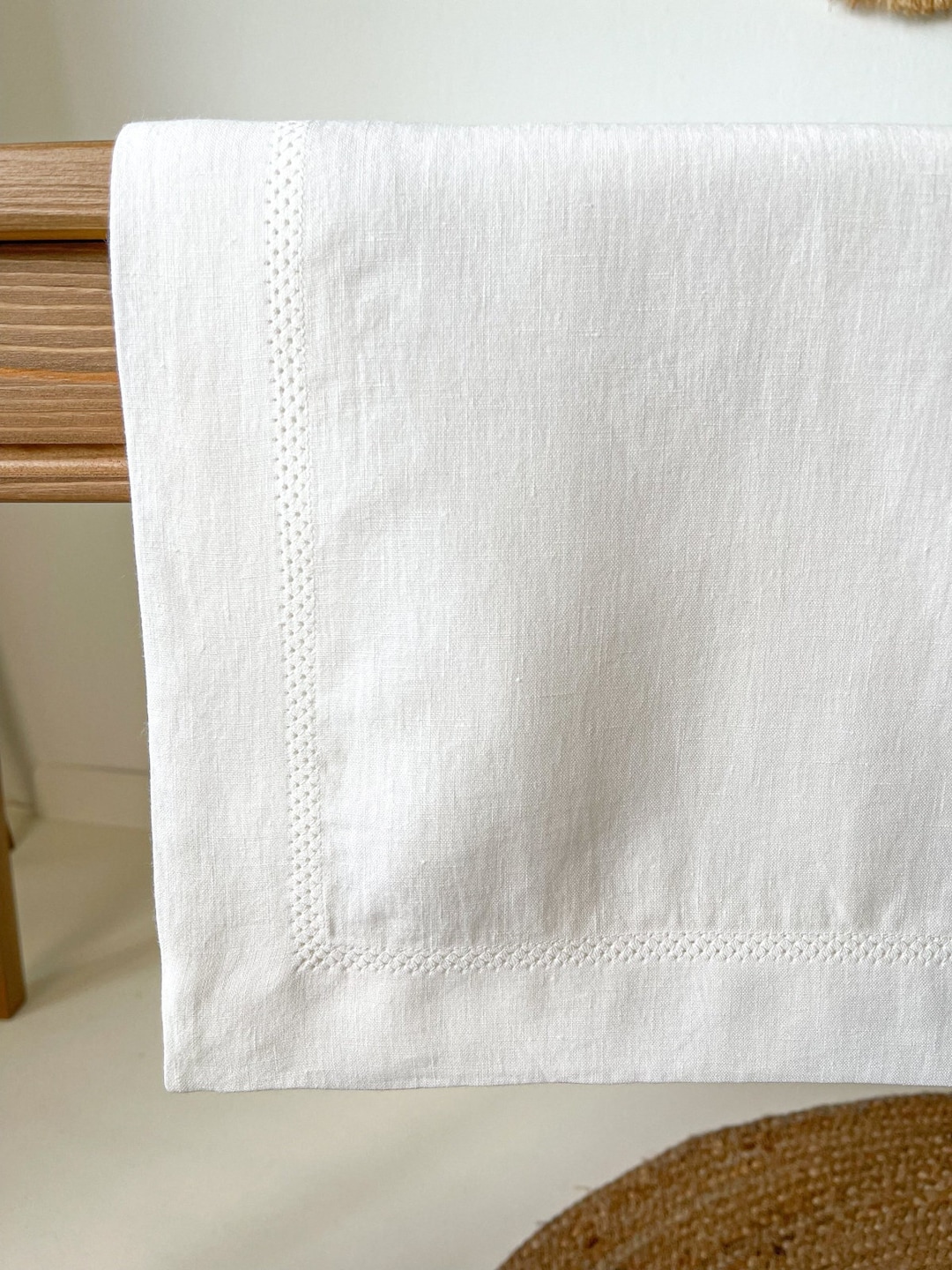 Off White Linen Tablecloth With Hemstitch, Natural Table Cover, Vintage ...