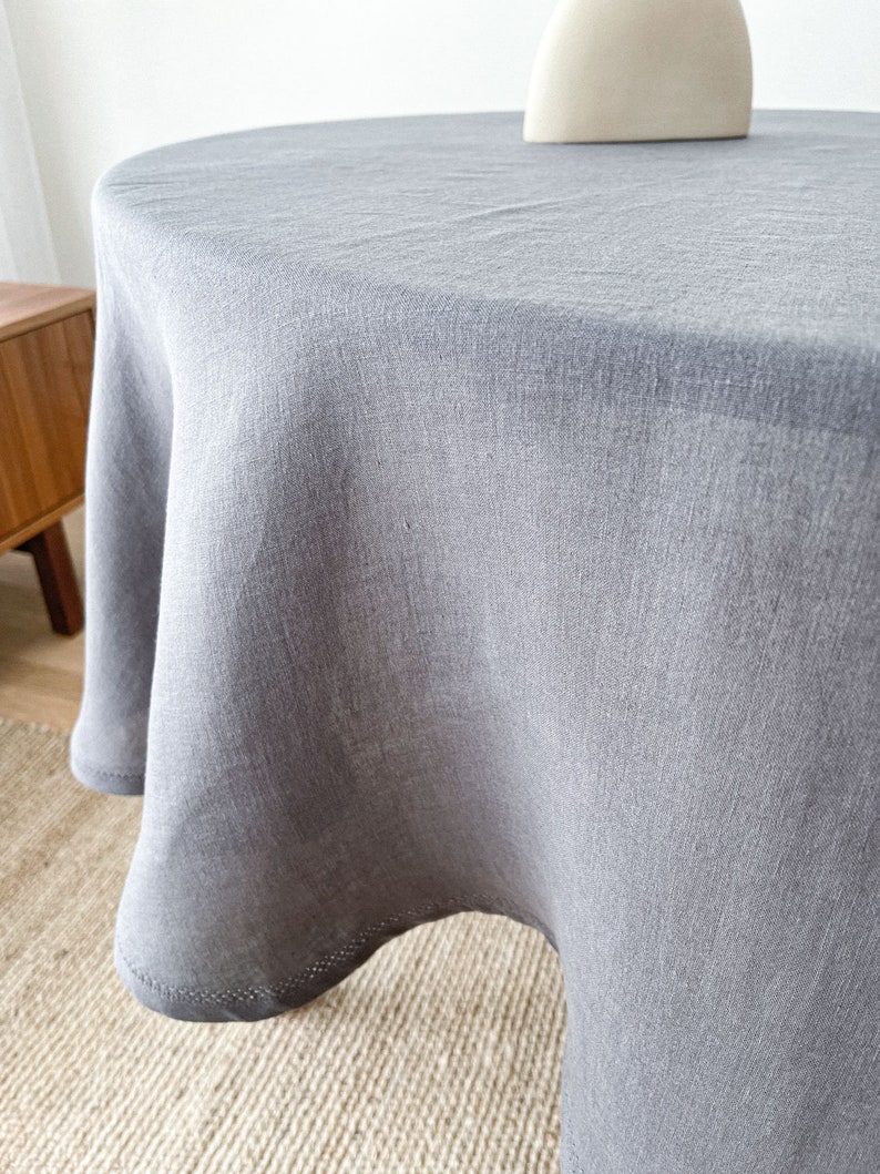 Large Round Linen Tablecloth With Hemstitch, Natural Flax Table Cloth ...