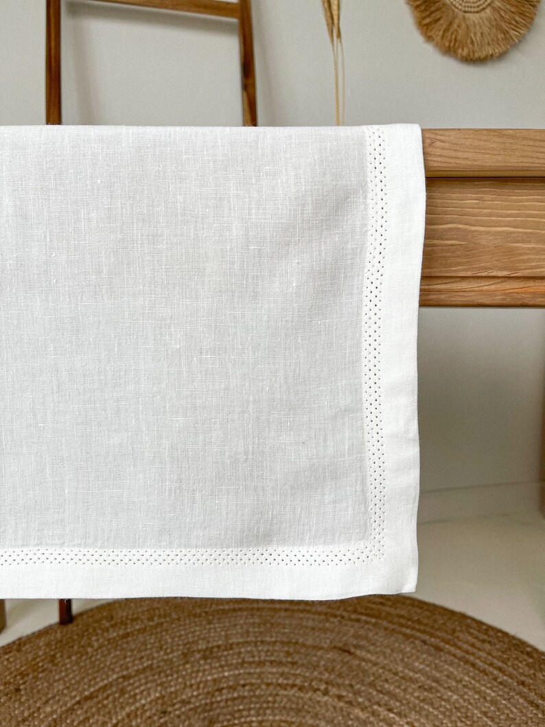Hemstitch Table Runner in off White Country Table Runner | Etsy