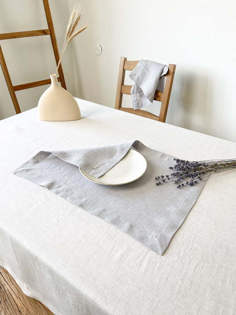 Soft Grey Table Mat, Line Placemat Set, Minimalist Home Decor ...
