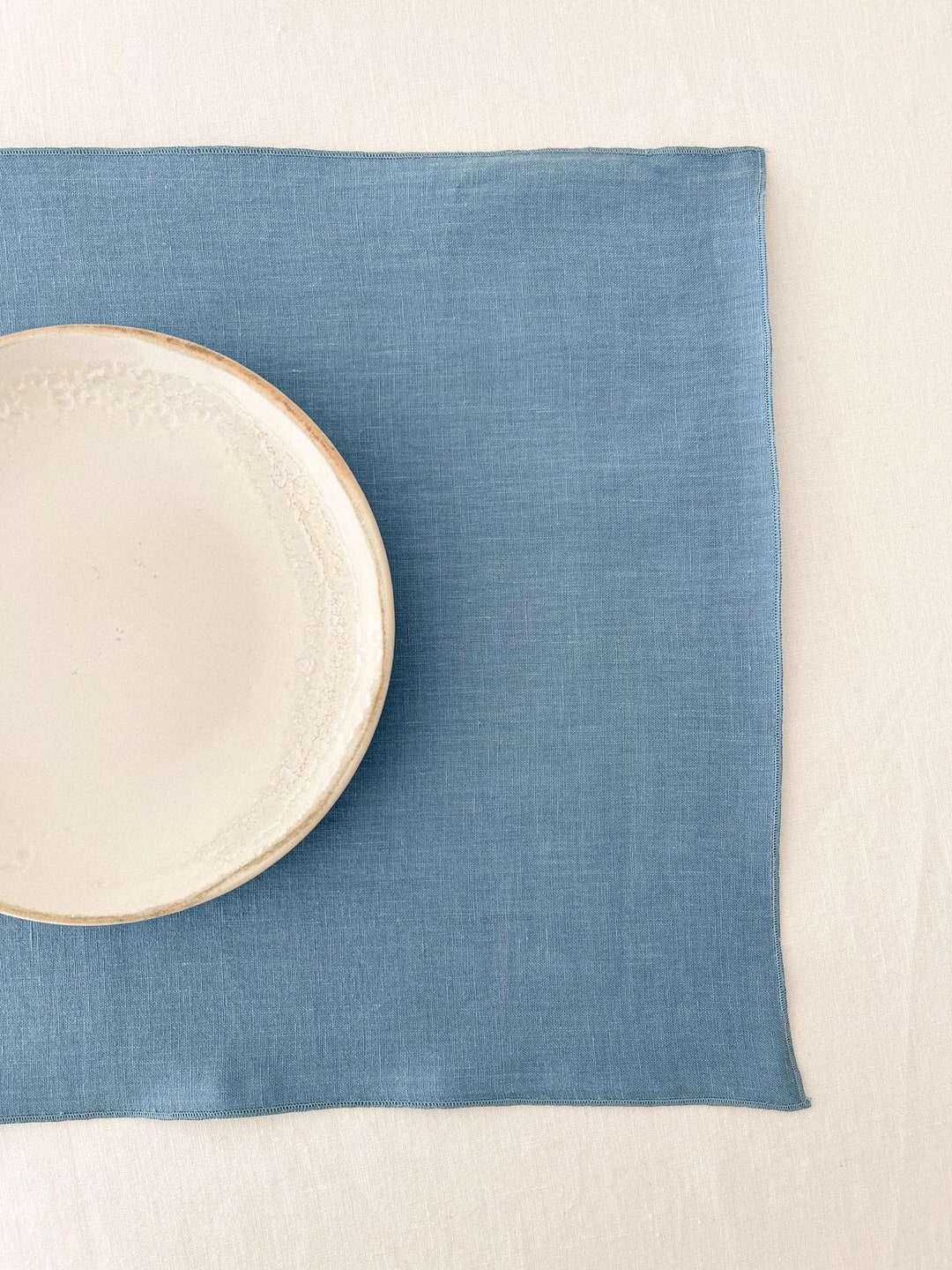 Light Blue Linen Placemats Set With Decorative Edge, Double Layer Table ...