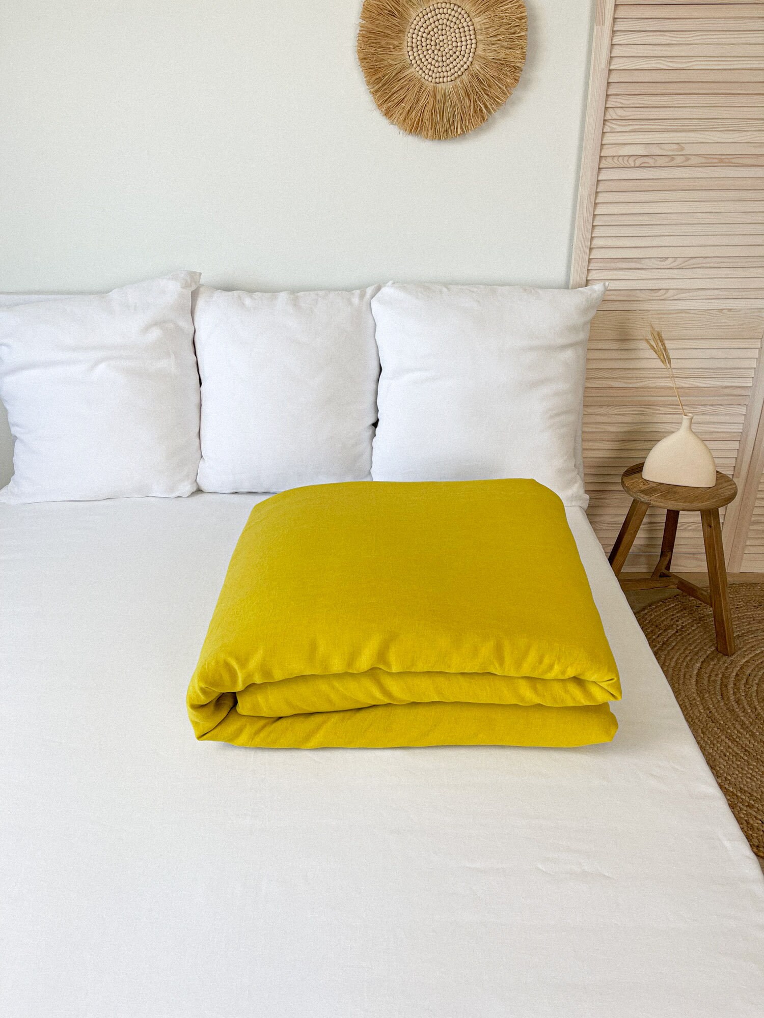 Chartreuse Linen Duvet Cover, Washed Linen Bedding, Linen Comforter ...