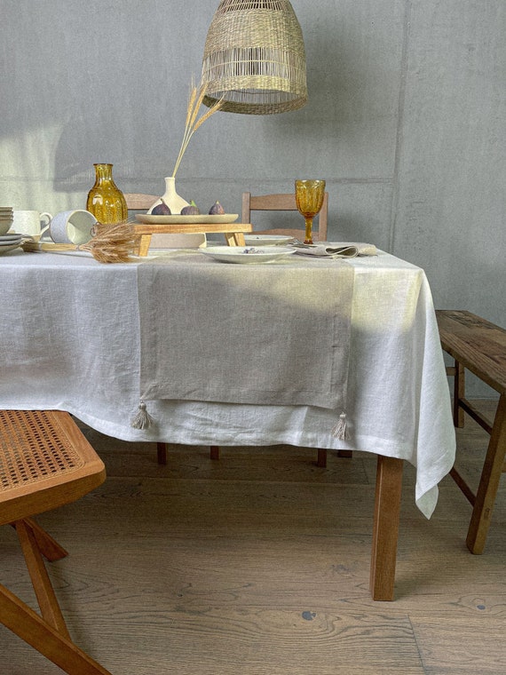 Beige Table Linen Runner With Tassels Boho Table Runner | Etsy