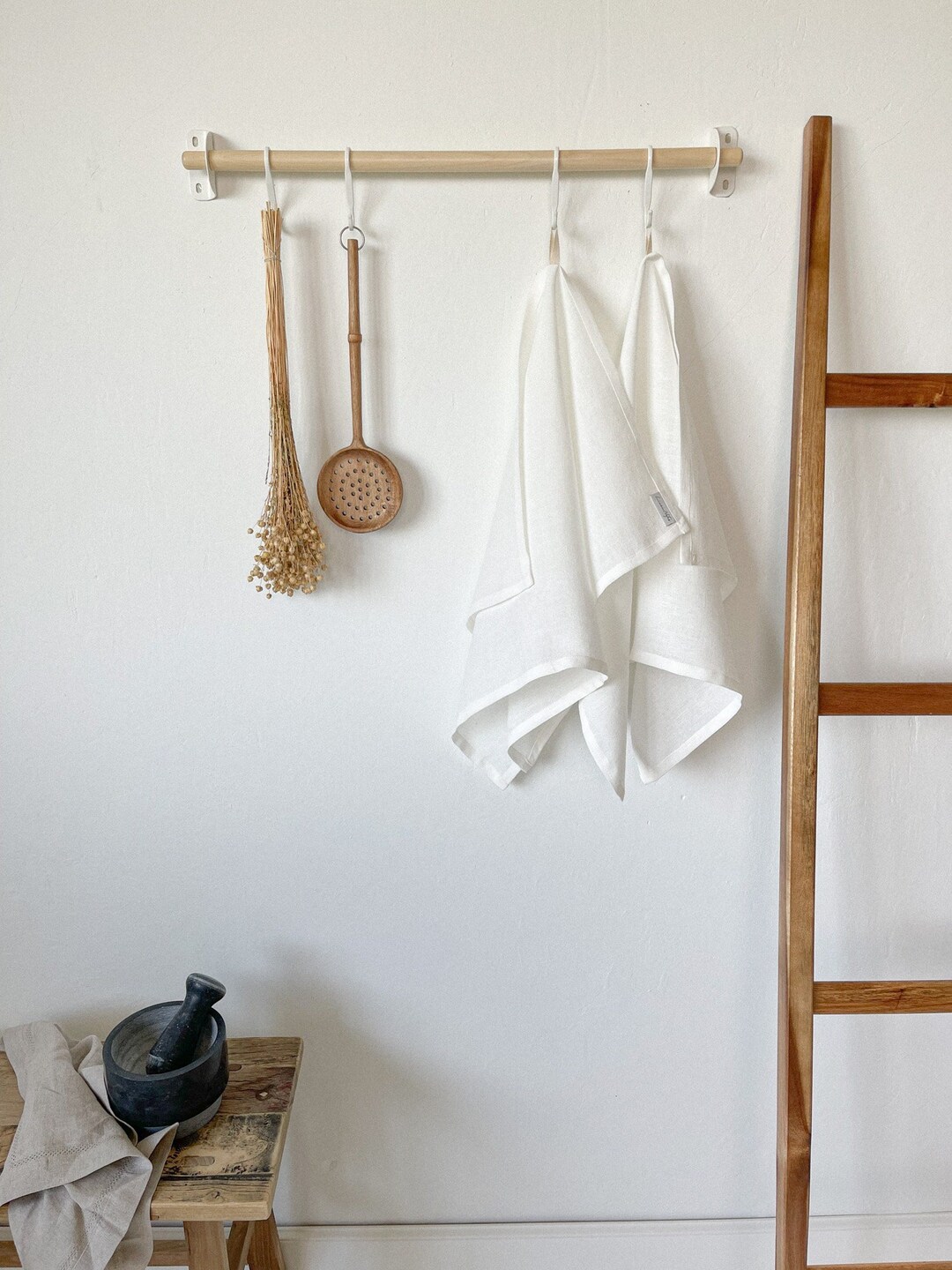 Vintage Tea Towels in off White, Kitchen Tea Towel Set, Linen Dish ...