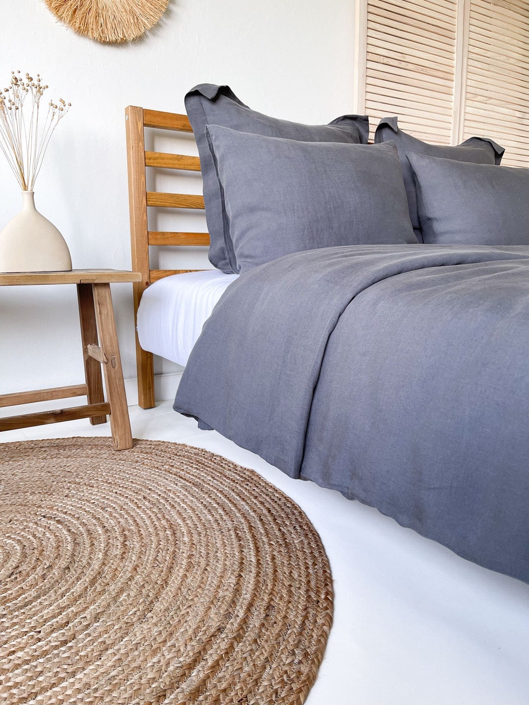 Washed Linen Duvet Cover in Dark Gray, Flax Bed Linen, Sustainable ...
