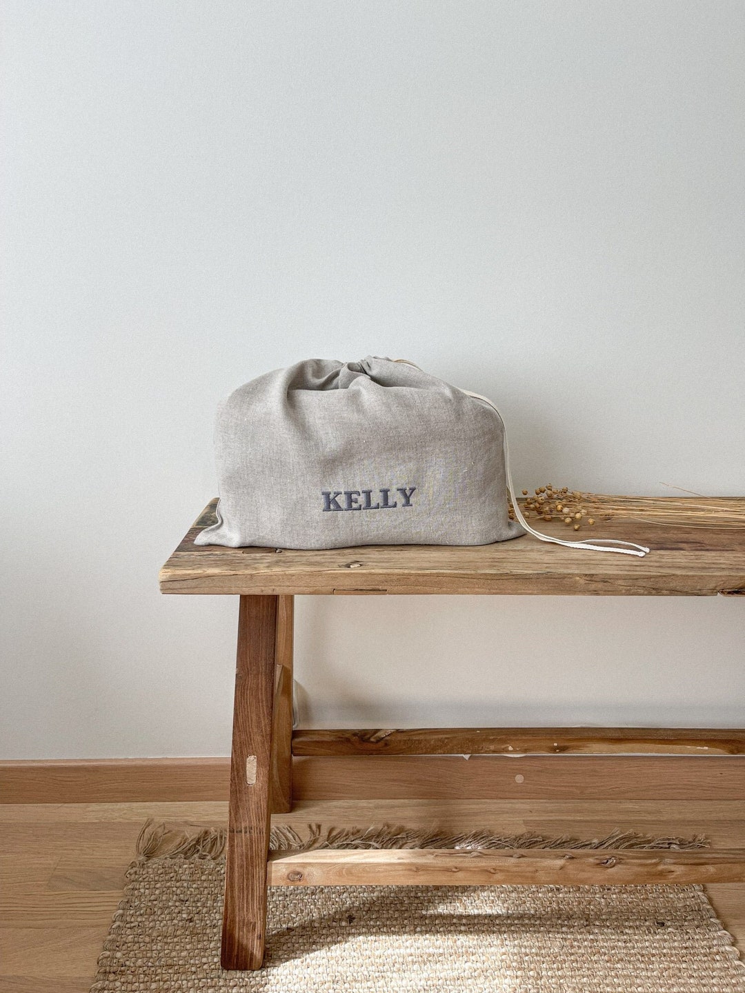 Personalized Shoe Bag, Natural Linen Shoe Bag, Custom Name Drawstring ...