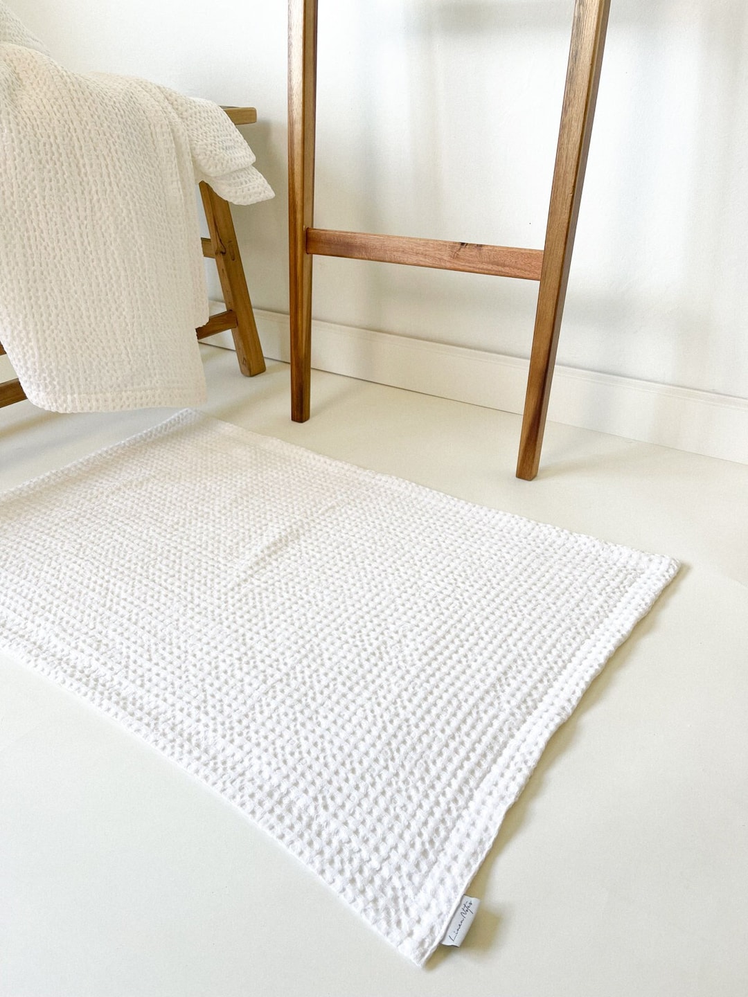 Waffle Pattern White Bath Mat, Bath Rugs, Soft Bath Mat, Boho Bath Mat ...