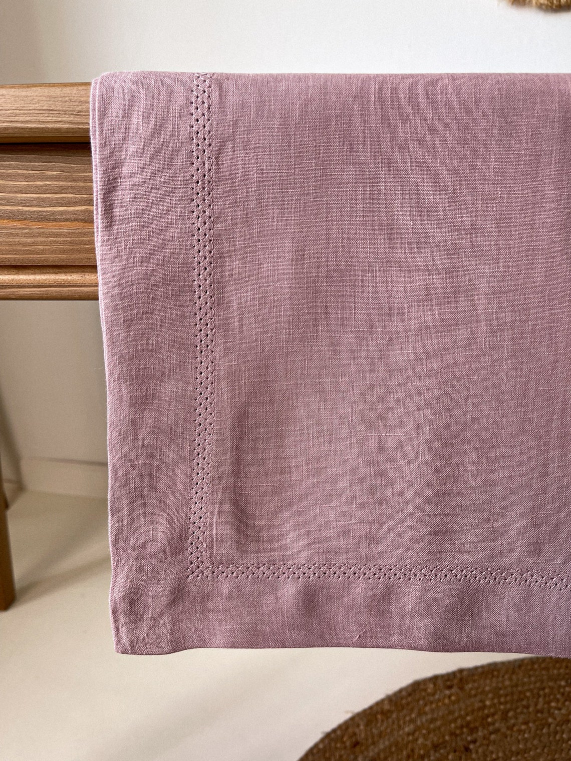 Dusty Pink Linen Tablecloth With Hemstitch Handmade Table - Etsy