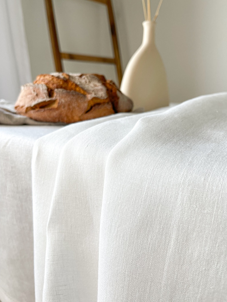 Off White Linen Tablecloth With Hemstitch, Natural Table Cover, Vintage ...