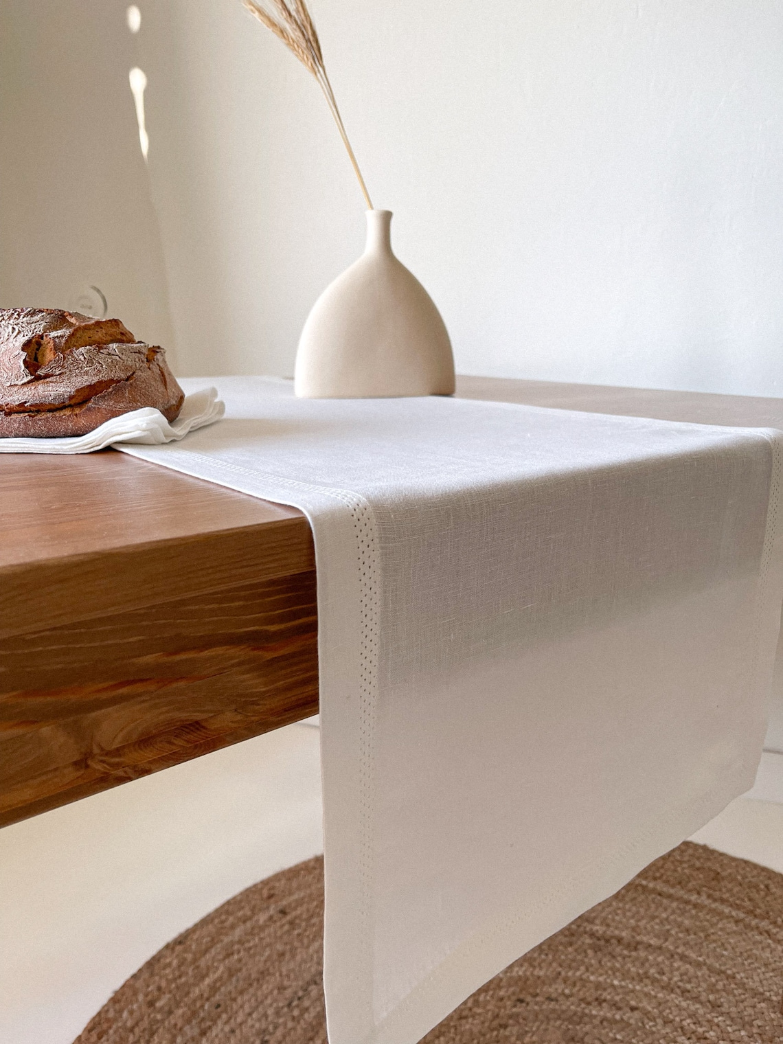 Hemstitch Table Runner in off White Country Table Runner - Etsy