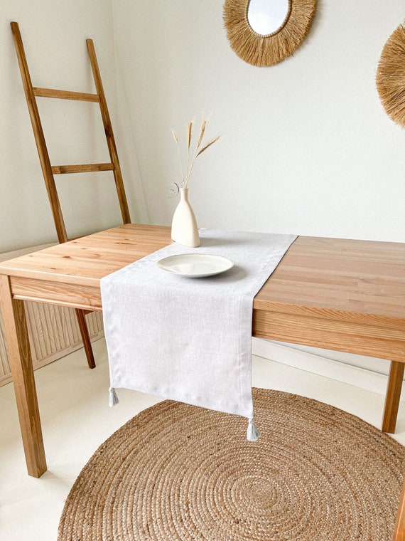 Light Grey Table Runner With Tassels Linen Table Runner - Etsy