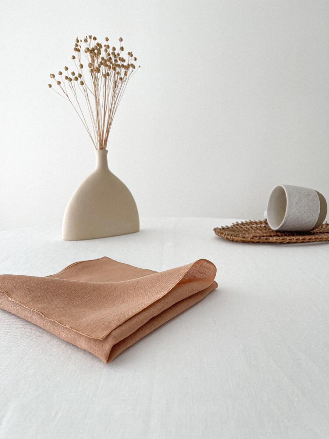Earth Tone Linen Table Napkins With Stitch Edges, Tan Cloth Napkins Set ...