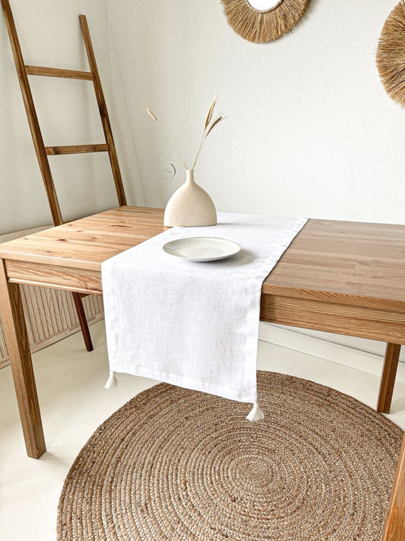 Linen Table Runner With Tassels White Cloth Runner Coffee Table Runner Minimalist Table Decor Etsy
