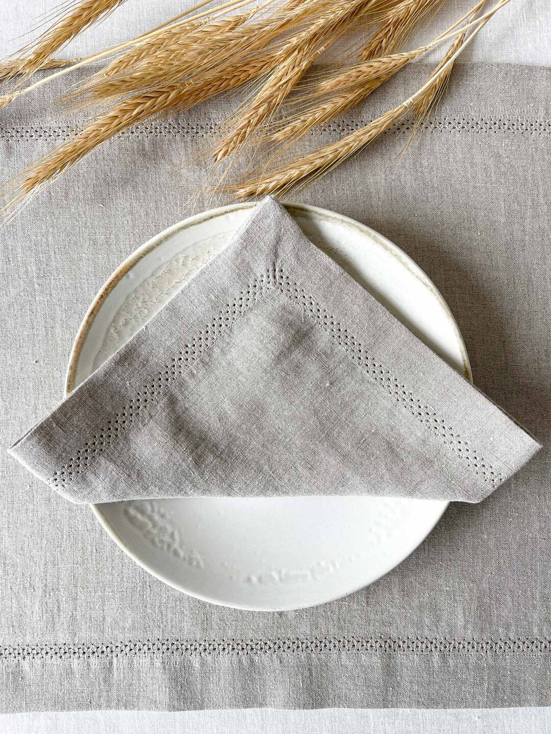Natural Linen Table Napkins With Hemstitch, Linen Cloth Napkins, Washed ...