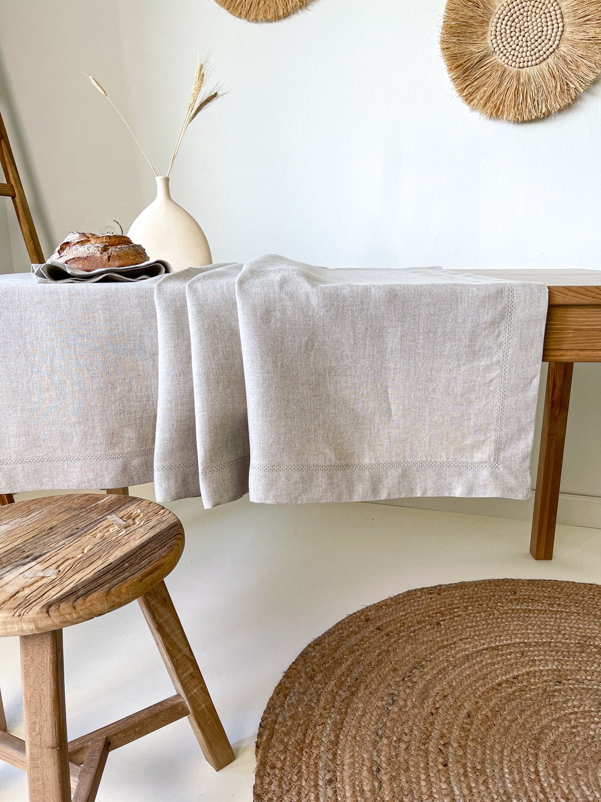 Natural Linen Tablecloth With Hemstitch Beige Table Decor - Etsy