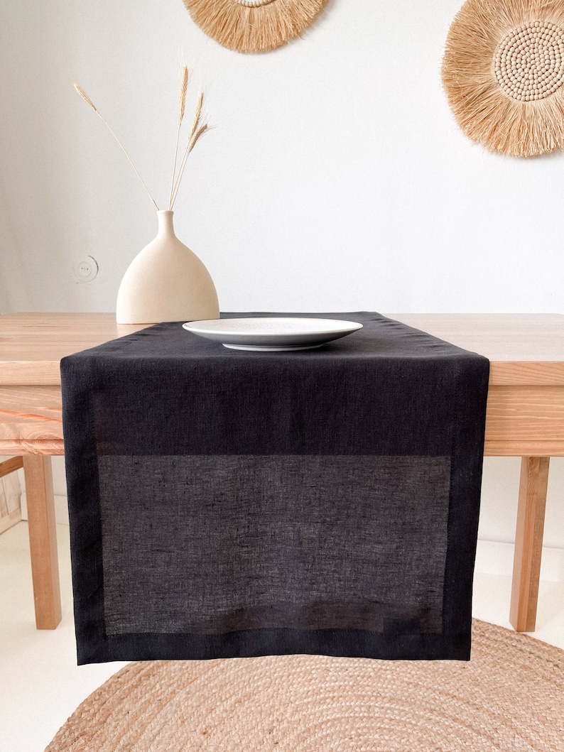 Black Long Linen Table Runner Rustic Table Runner Cloth - Etsy