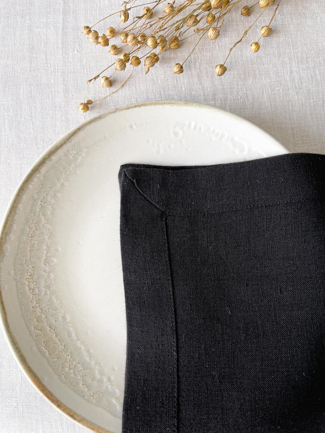 Bohemian Style Black Linen Table Napkins, Soft Fabric Cloth Napkins ...