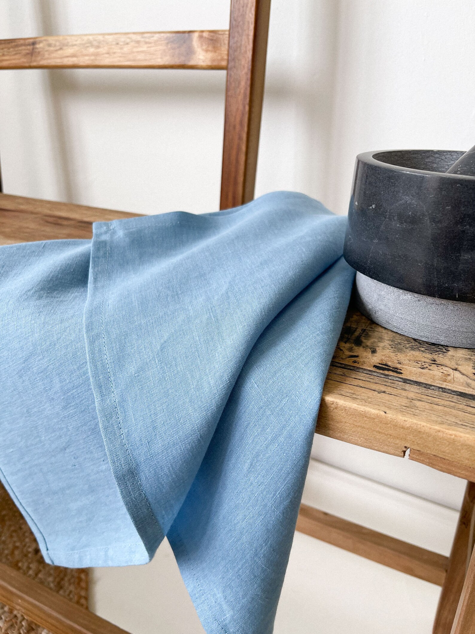 Linen Tea Towel in Light Blue, Washed Linen Kitchen Towel, Sustainable ...