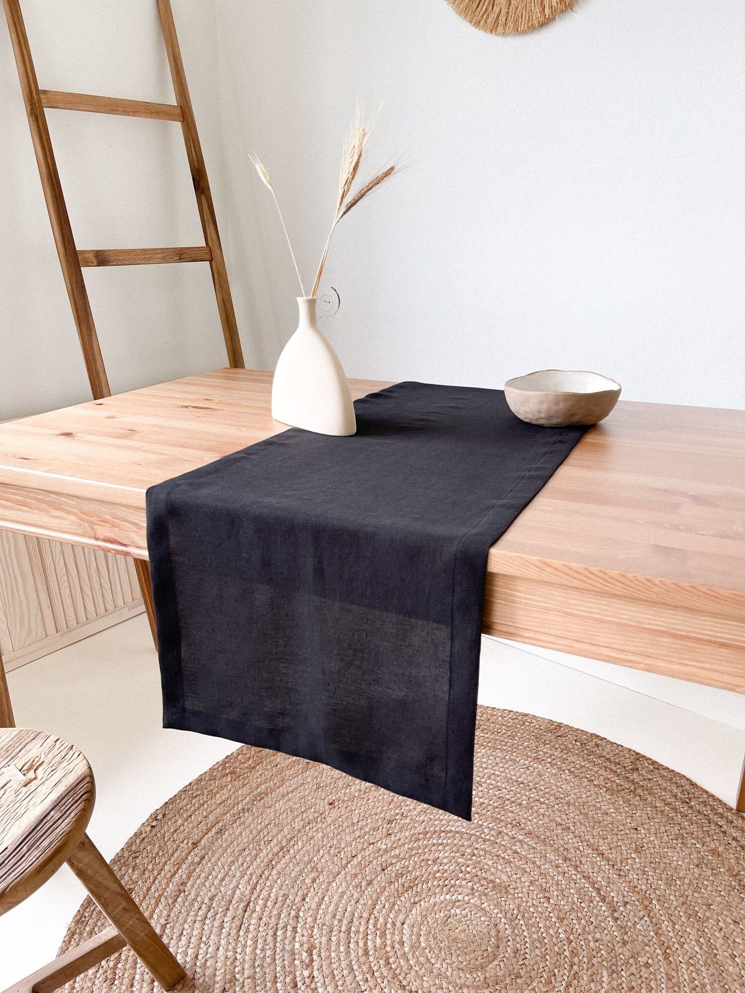 Black Long Linen Table Runner Rustic Table Runner Cloth - Etsy