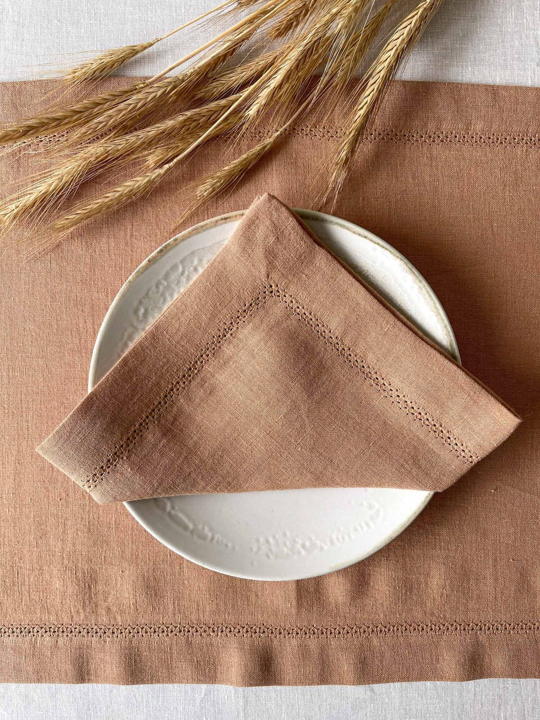 Linen Napkins With Hemstitch in Tan Color, Hemstitched Cloth Napkins ...