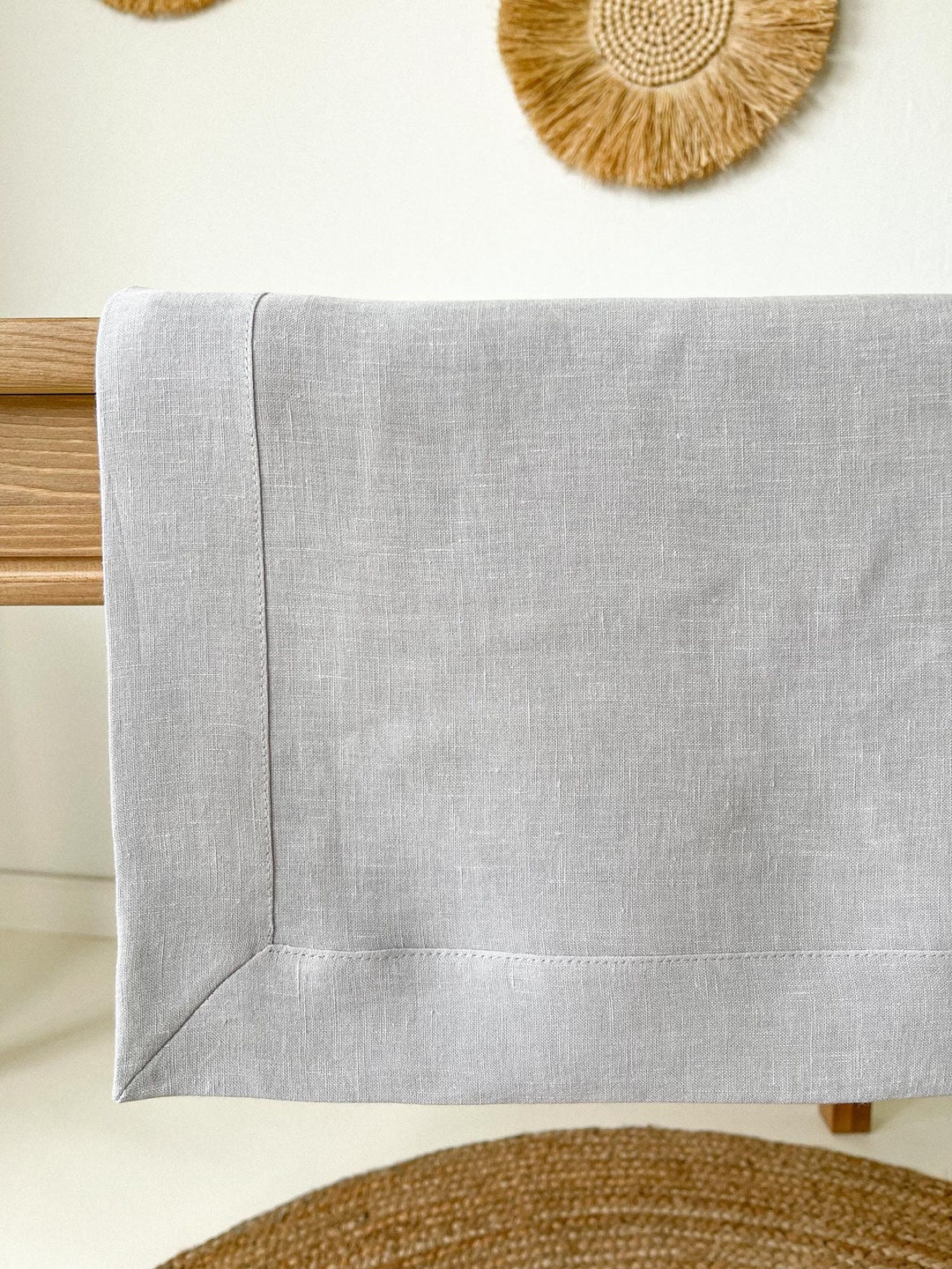 Light Grey Linen Table Cloth With Mitered Corner and Deep Hem, Washed ...