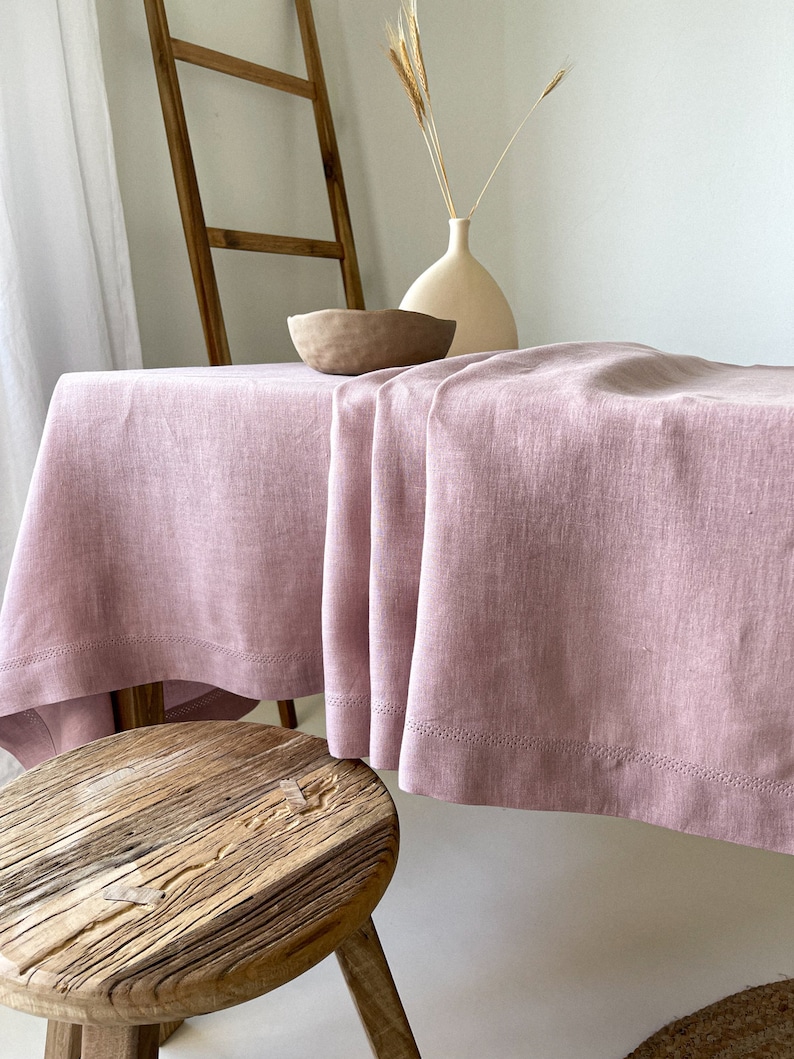 Dusty Pink Linen Tablecloth With Hemstitch Handmade Table - Etsy