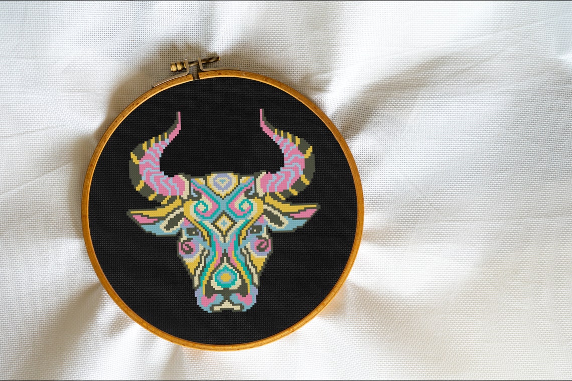 Buffalo Bull Pixel Art Mandala Indian Style Colorful - Etsy