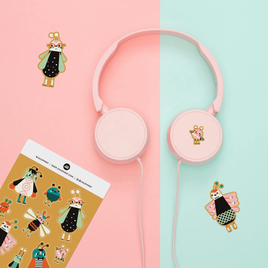 Cute Bugs Sticker Sheet, Happy Insect Kawaii Stickers, Waterproof Vinyl ...