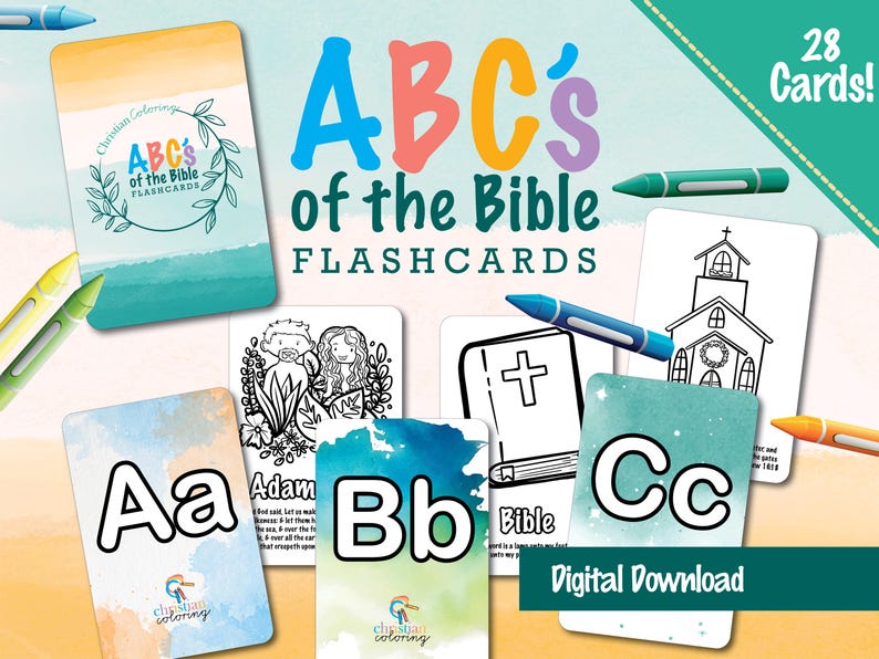 Abc's of the Bible Flashcards | 28-cards: 4"x6" Coloring Flashcards for ...