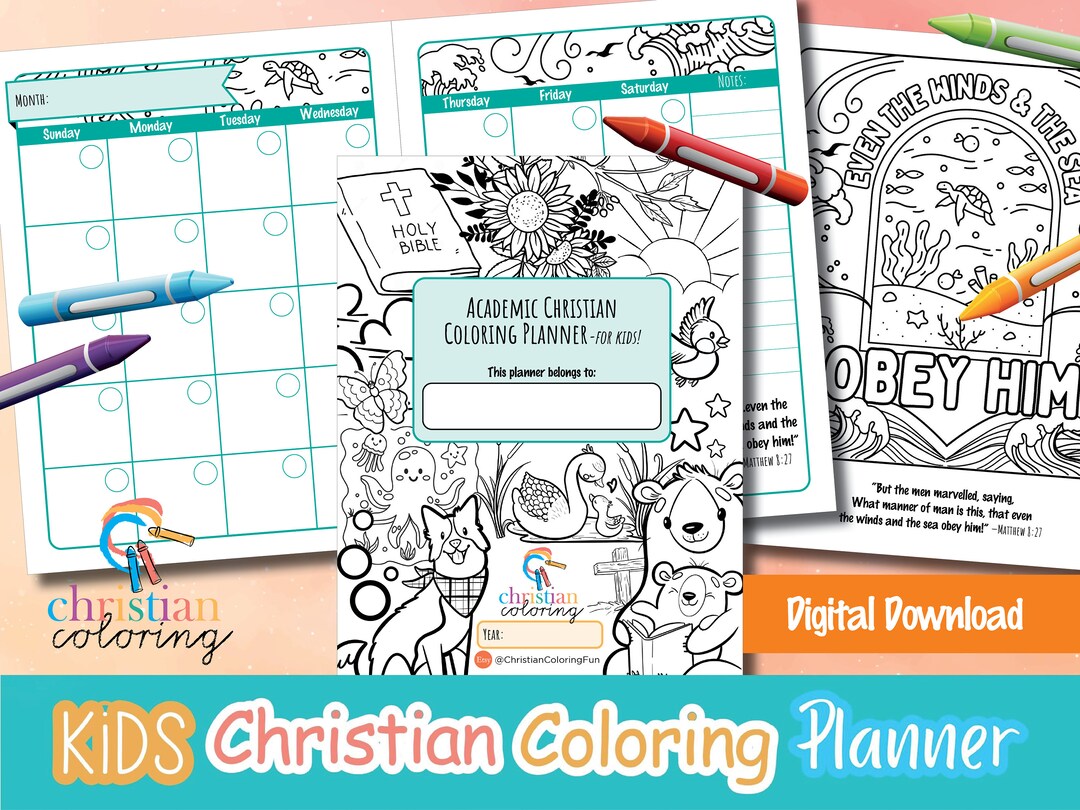 Kids Christian Coloring Planner | Fillable Undated Digital Download 8 ...