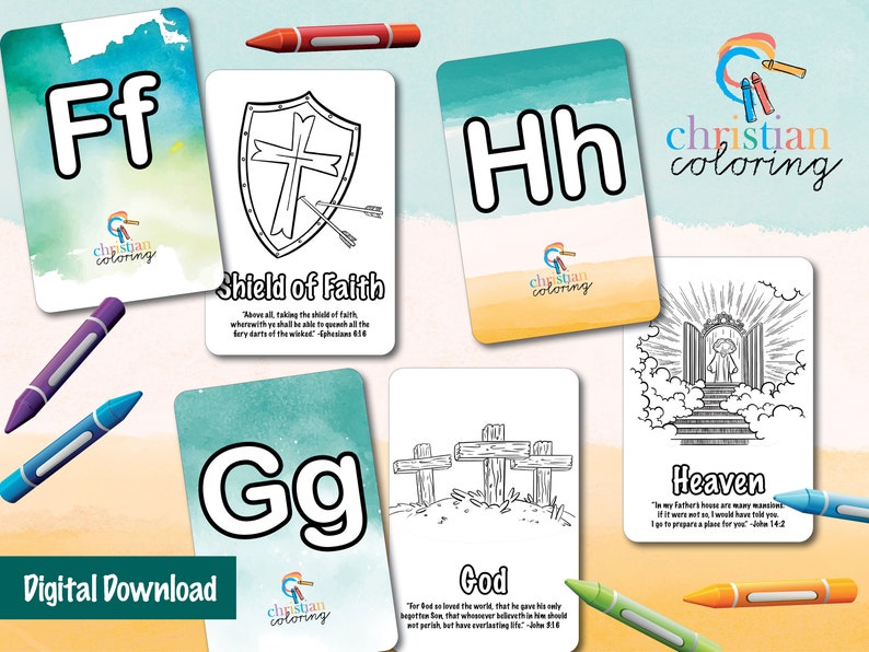 Abc's of the Bible Flashcards | 28-cards: 4"x6" Coloring Flashcards for ...
