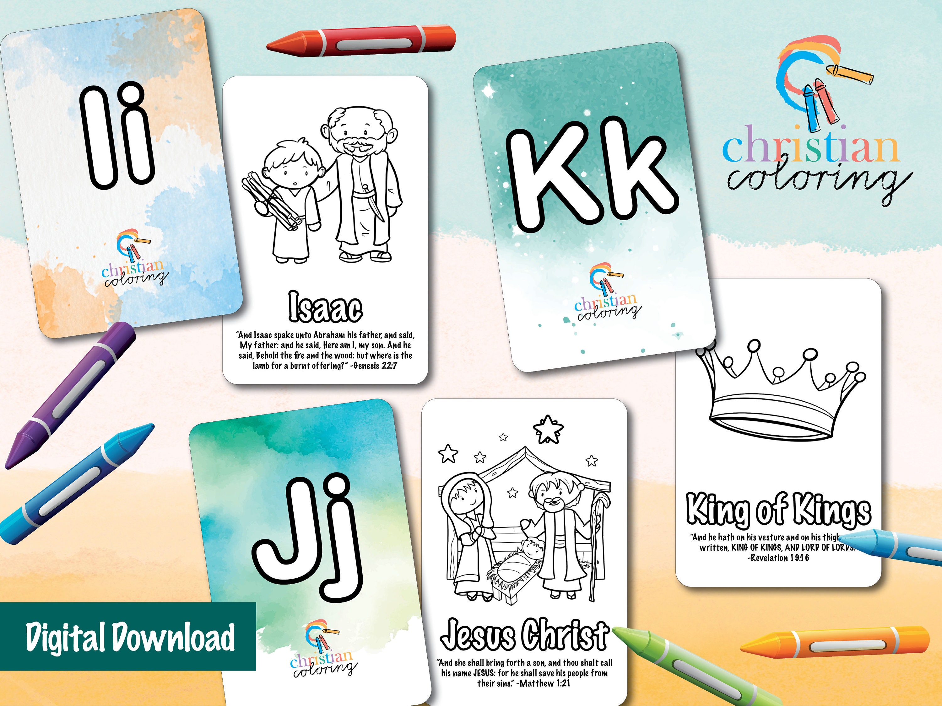 Abc's of the Bible Flashcards | 28-cards: 4"x6" Coloring Flashcards for ...