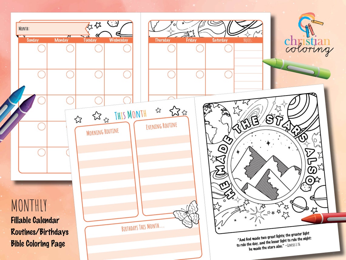 Kids Christian Coloring Planner | Fillable Undated Digital Download 8 ...