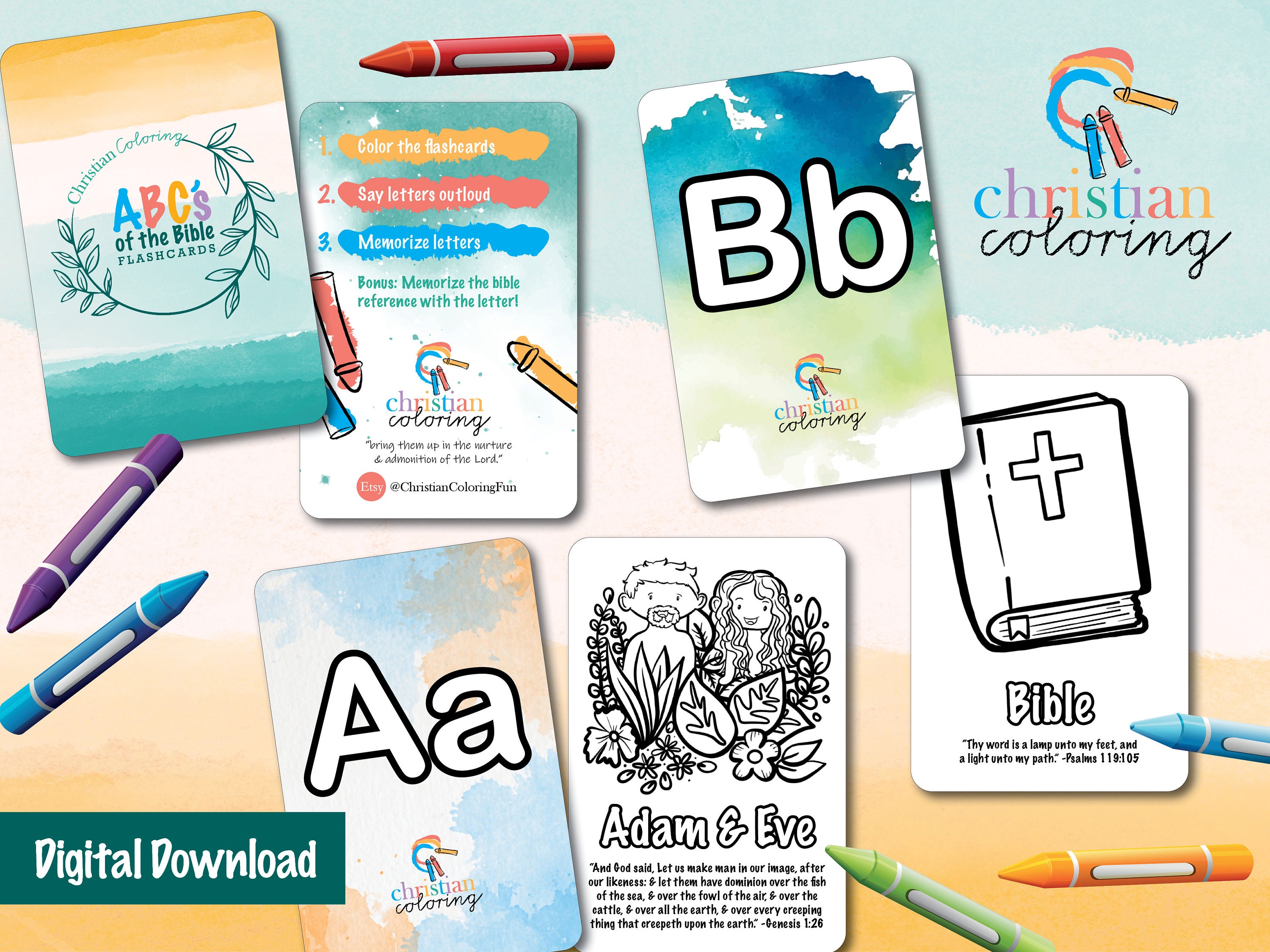 Abc's of the Bible Flashcards 28-cards: 4x6 Coloring Flashcards for ...