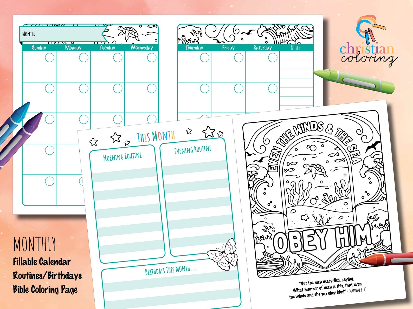 Kids Christian Coloring Planner | Fillable Undated Digital Download 8 ...
